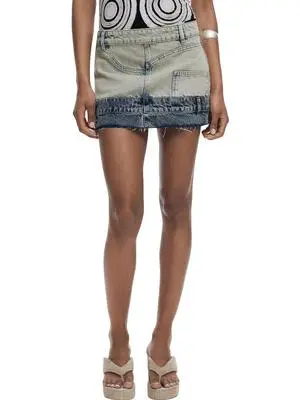 Desigual Double Waist Denim Mini Skirt - Light Blue
