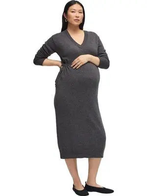 Ingrid & Isabel® Ribbed V-neck Maternity Sweater Dress - Dark Grey