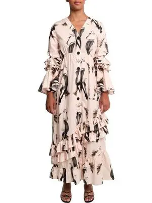 THE LULO PROJECT Gaucho Horse Print Maxi Dress - Beige Horses