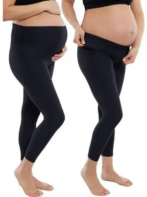 Ingrid & Isabel® Maternity Foldover Legging Bundle Black/black