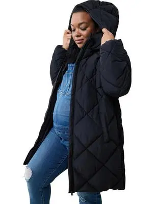 INGRID & ISABEL Maternity Longline Puffer Black Onyx
