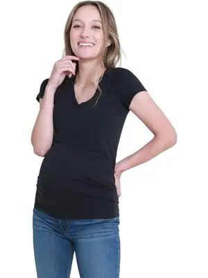 INGRID & ISABEL Maternity Short Sleeve V-neck T-shirt - Black