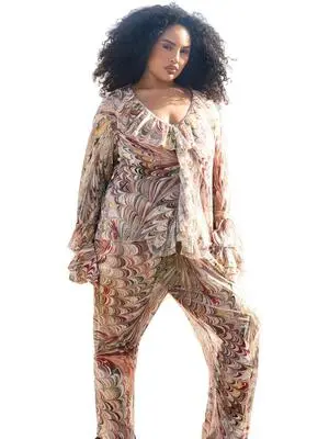 FASHION-SZN CURVE Curve Wide Leg Resort Trouser - Beige