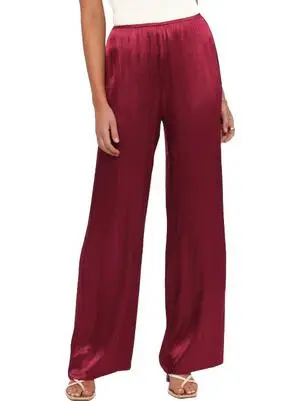 PETAL & PUP Carissa Wide Leg Satin Pants - Berry