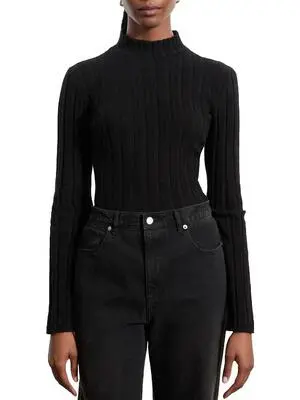 MARCELLA Samia Mock Neck Ribbed Sweater - Black
