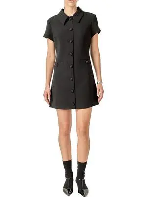English Factory Velvet Button Mini Shirtdress - Black