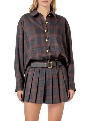 English Factory Oversized Plaid Shacket - Navy/brown