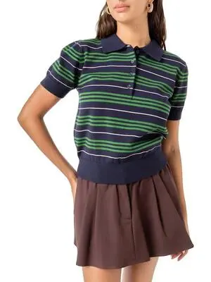 English Factory Striped Polo Sweater - Navy/multi