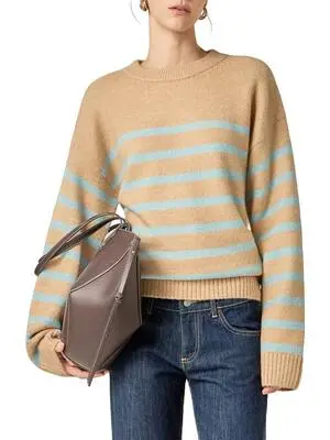 English Factory Striped Crewneck Relaxed Sweater - Tan/powder Blue