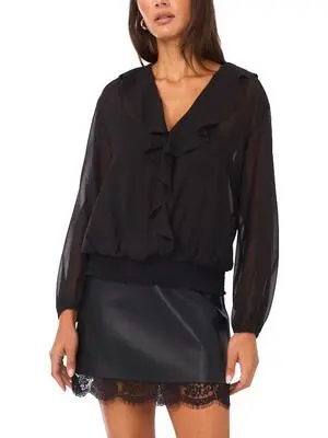 Vince Camuto Ruffle Smocked Top - Rich Black