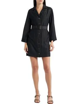 CIEBON Franny Long Sleeve Mini Shirtdress - Black