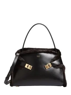 SALVATORE FERRAGAMO HUG Leather Satchel With Shearling Trim
