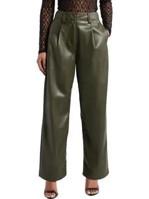 TOPSHOP Pleated High-Waist Faux Leather Trousers