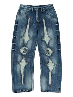 THUG CLUB Tc Bone Leather Denim Pants - Blue