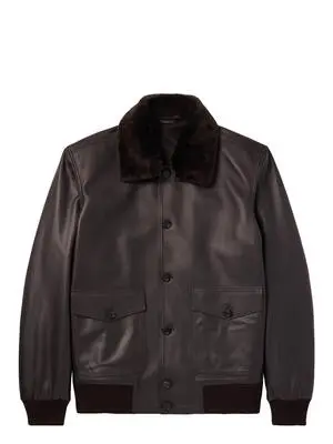 Thom Sweeney Shearling-trimmed Leather Bomber Jacket - Brown
