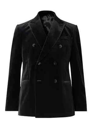 Mr P. Double-breasted Cotton-velvet Tuxedo Jacket - Black