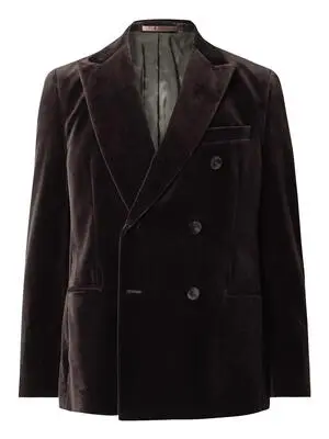 Mr P. Double-breasted Cotton-velvet Tuxedo Jacket - Brown