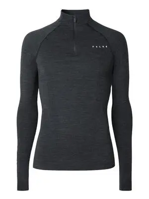 Falke Printed Virgin Wool-blend Half-zip Ski Base Layer - Black