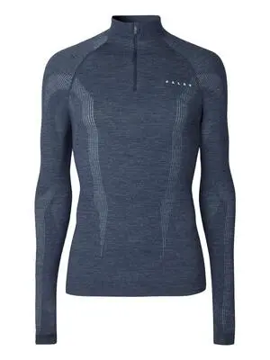 Falke Printed Virgin Wool-blend Half-zip Ski Base Layer - Blue