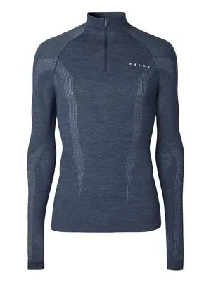 Falke Printed Virgin Wool-blend Half-zip Ski Base Layer - Blue