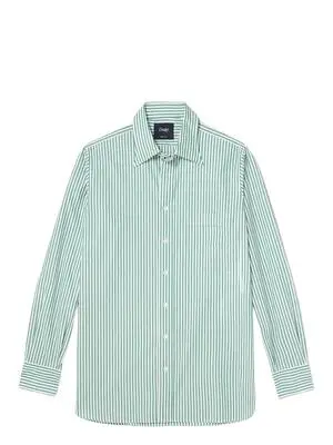 DRAKE'S Him Striped Cotton-poplin Shirt - Green