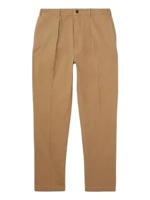 DRAKE'S Tapered Pleated Cotton-twill Trousers - Brown