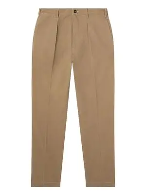 DRAKE'S Tapered Pleated Cotton-twill Trousers - Brown