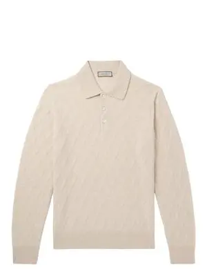 Canali Cable-knit Wool And Cashmere-blend Polo Shirt - Neutrals