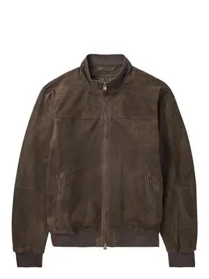 Canali Suede Bomber Jacket - Brown