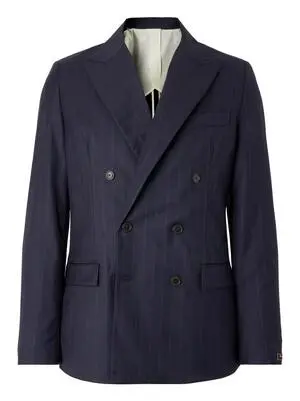 A KIND OF GUISE Double-breasted Pinstriped Virgin Wool Blazer - Blue