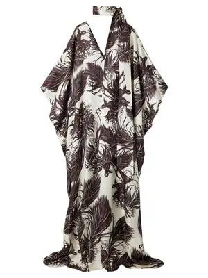 Oscar De La Renta Scarf-detailed Printed Silk-twill Gown - Brown