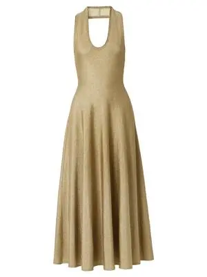 Khaite Melina Lurex Halterneck Midi Dress - Gold