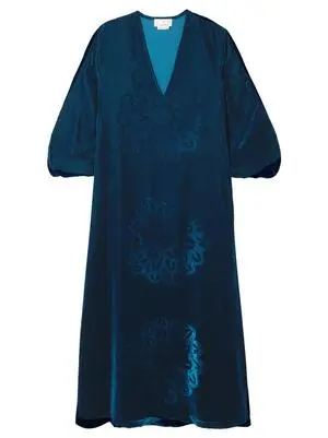 Themis Z Anthos Devoré Silk-blend Velvet Maxi Dress - Blue