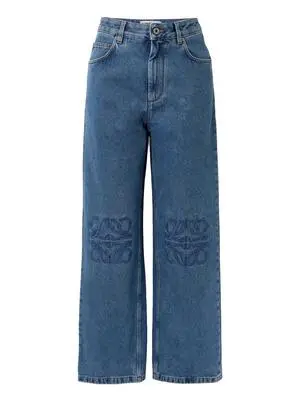 Loewe Anagram Embroidered High-rise Straight-leg Jeans - Blue