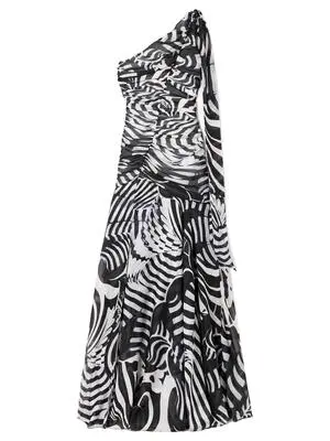 MARY KATRANTZOU Aliyah One-shoulder Zebra-print Maxi Dress - Black