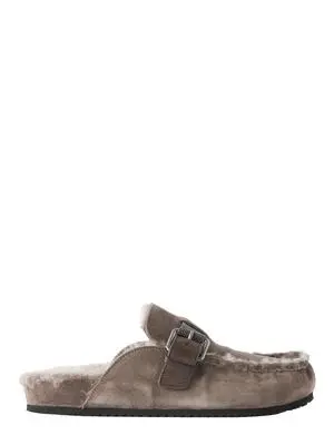 Brunello Cucinelli Buckled Shearling Mules - Brown