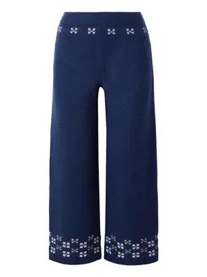 Calle Del Mar Winter Fair Isle Cashmere Wide-leg Pants - Blue
