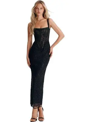 MILLA Lace Sequinned Corset Dress - Black