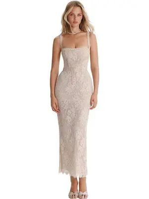 MILLA Sequin Embellished Lace Corset Maxi Dress - Beige