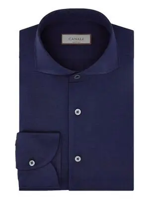 Canali Regular Fit Shirt In Navy Cotton Jersey - Blue