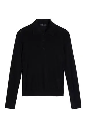 7 For All Mankind Wool Long-sleeve Polo Sweater - Black
