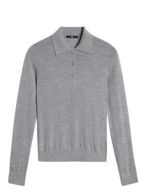 7 For All Mankind Wool Long Sleeve Polo Sweater - Gray
