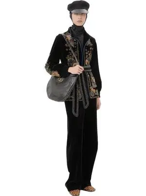 Valentino Garavani Cotton Velvet Embroidered Belted Jacket - Black