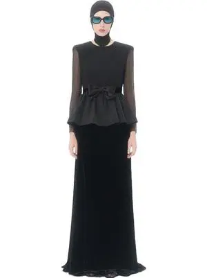 Valentino Garavani Long Dress In Sablé Velvet - Black