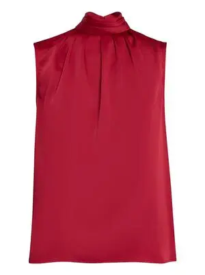 Misook Pleated Mock Neck Blouse - Scarlet Re
