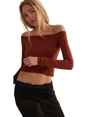 Free People Round Two Off-The-Shoulder Top Brandy Brown