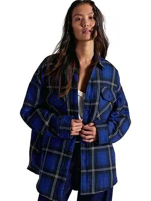 Denimist Cpo Shacket - Printed Blue/black Plaid