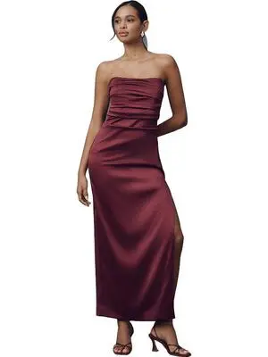 Bhldn Strapless Stretch Satin Maxi Dress - Zinfandel