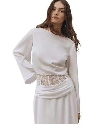 MARE MARE Long-sleeve Satin Crop Top - Ivory