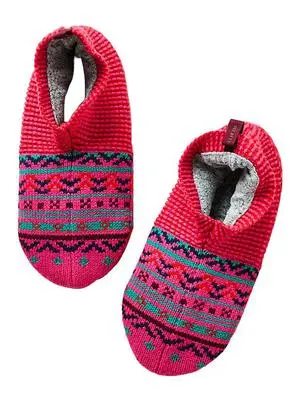 BOMBAS Fair Isle Gripper Slippers Electric Pink